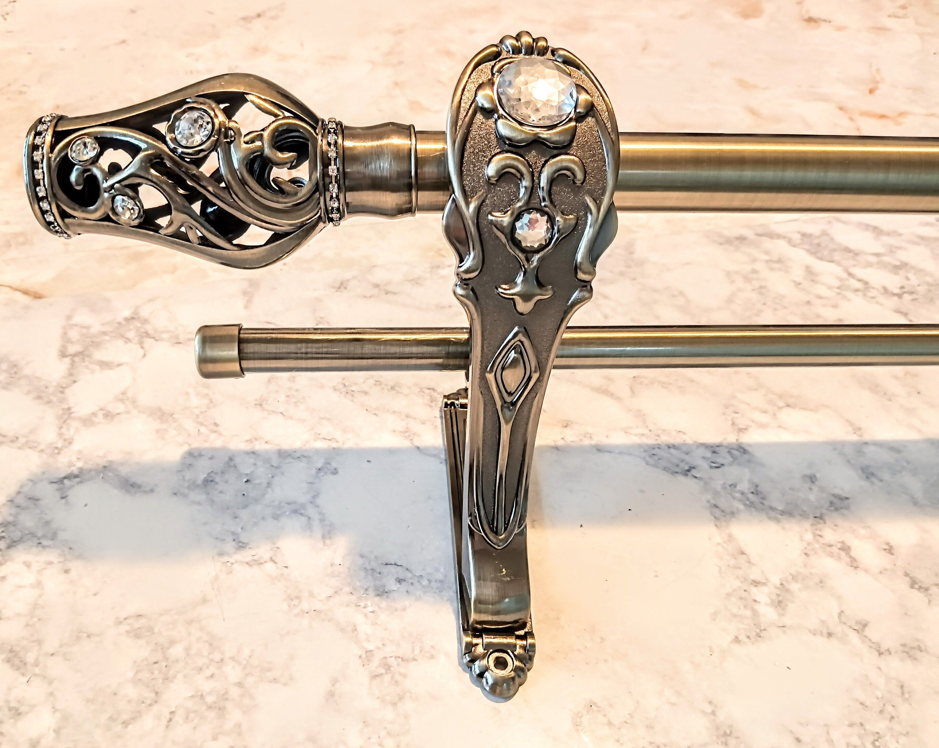 Double Rod Modern Luxury Heavy Duty Handmade Crystal Bronze Adjustable ...