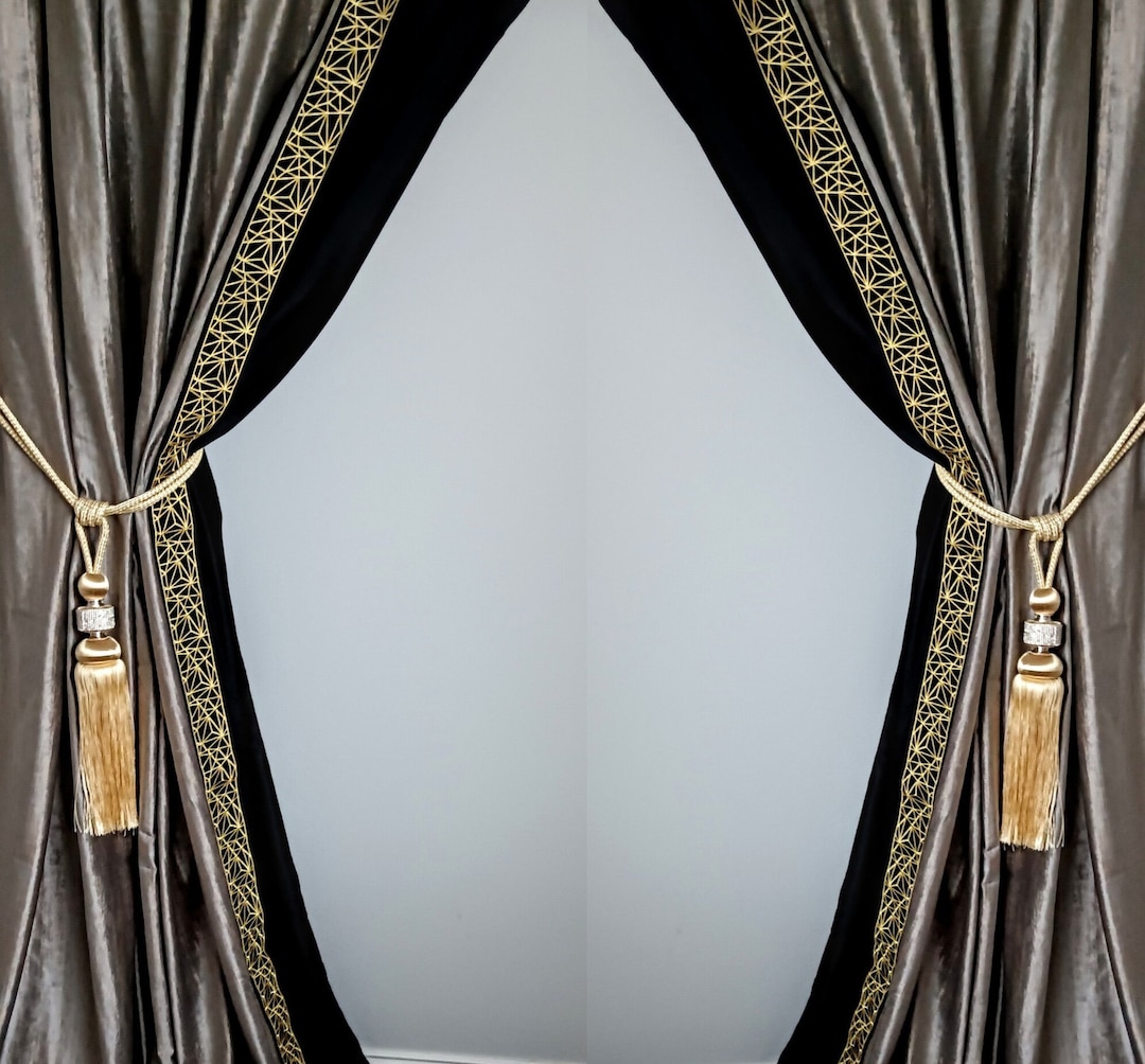 Luxuriant Velvet Curtain With Black Velvet Splicing Style for Living ...