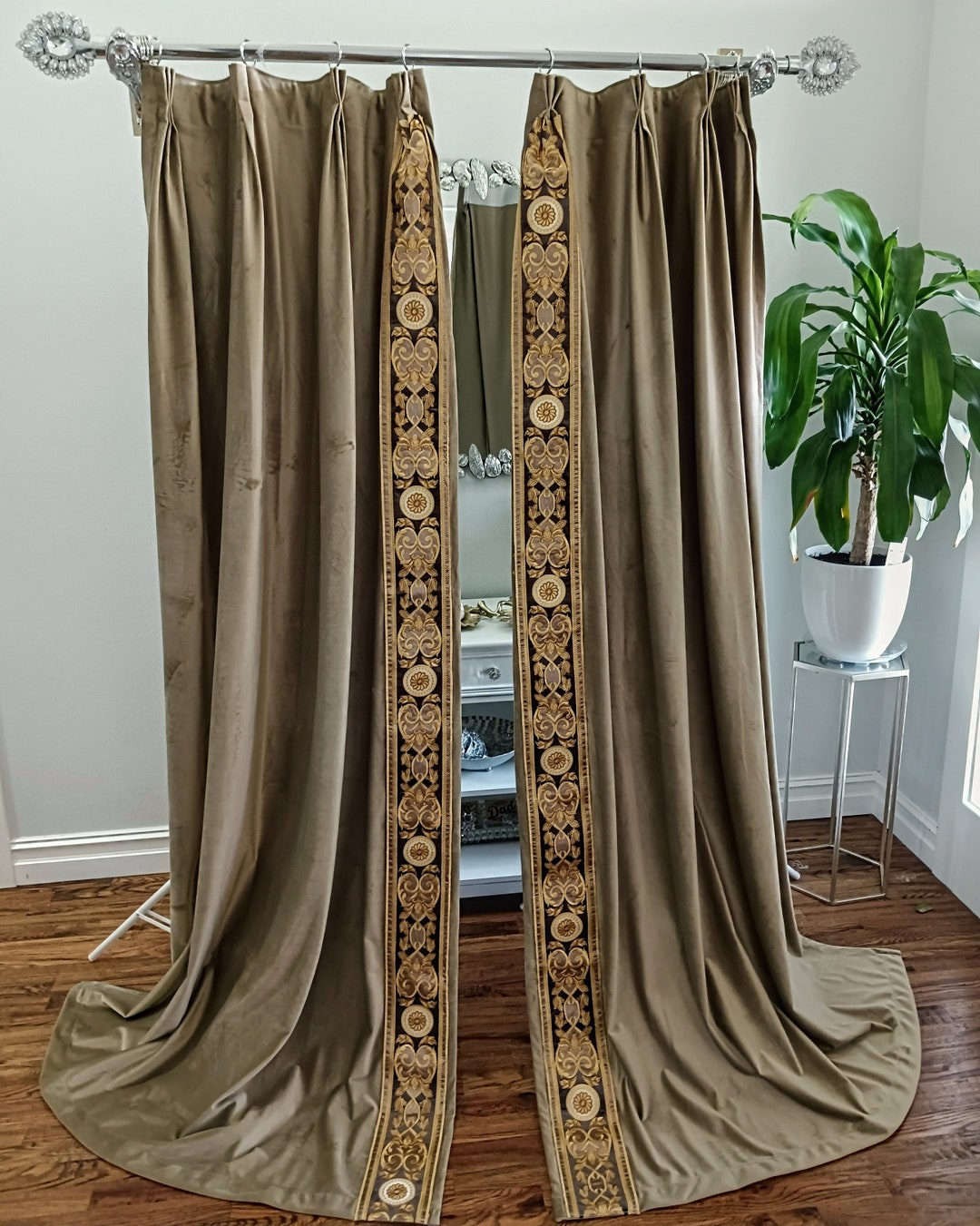 Hand Made High-end Velvet Lace Stitching Curtain Handmade Custom Color ...