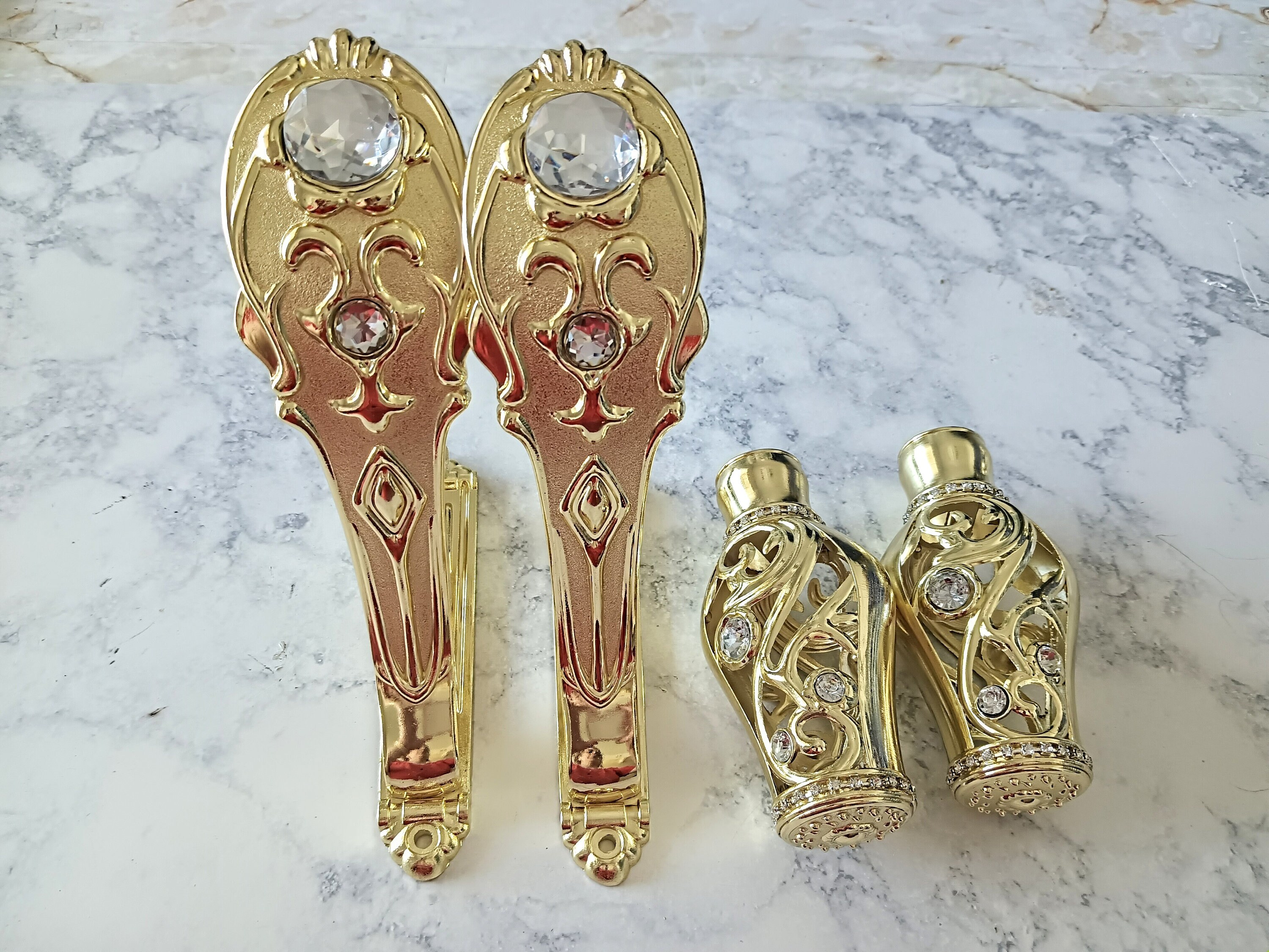 Double Gold Rod Luxury Heavy Duty Handmade Crystal Gold Adjustable Rod ...
