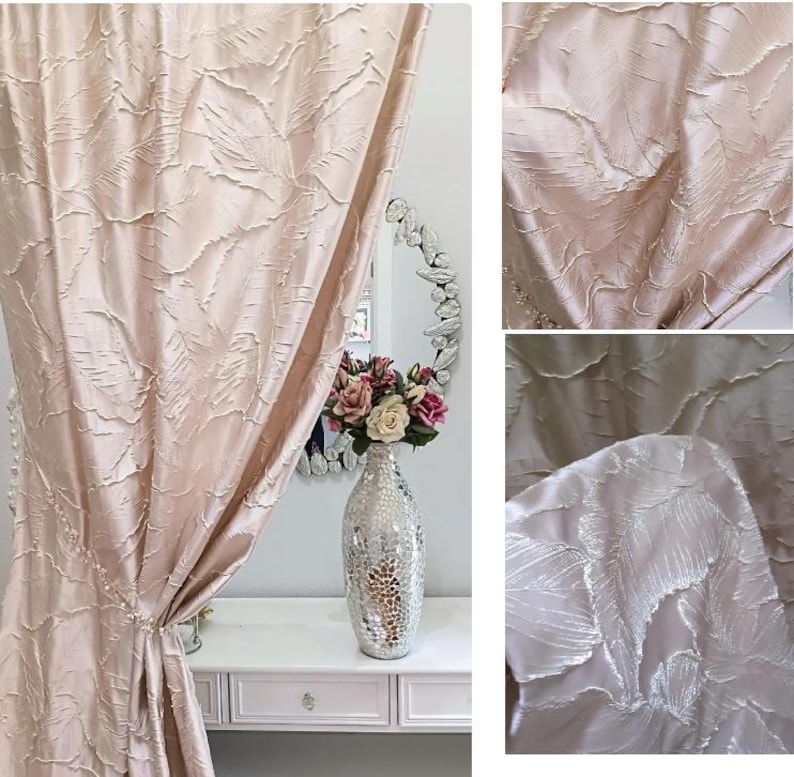 Luxuriant Gold Leaf Pattern Curtain Custom Size Jacquard Curtains 75% ...