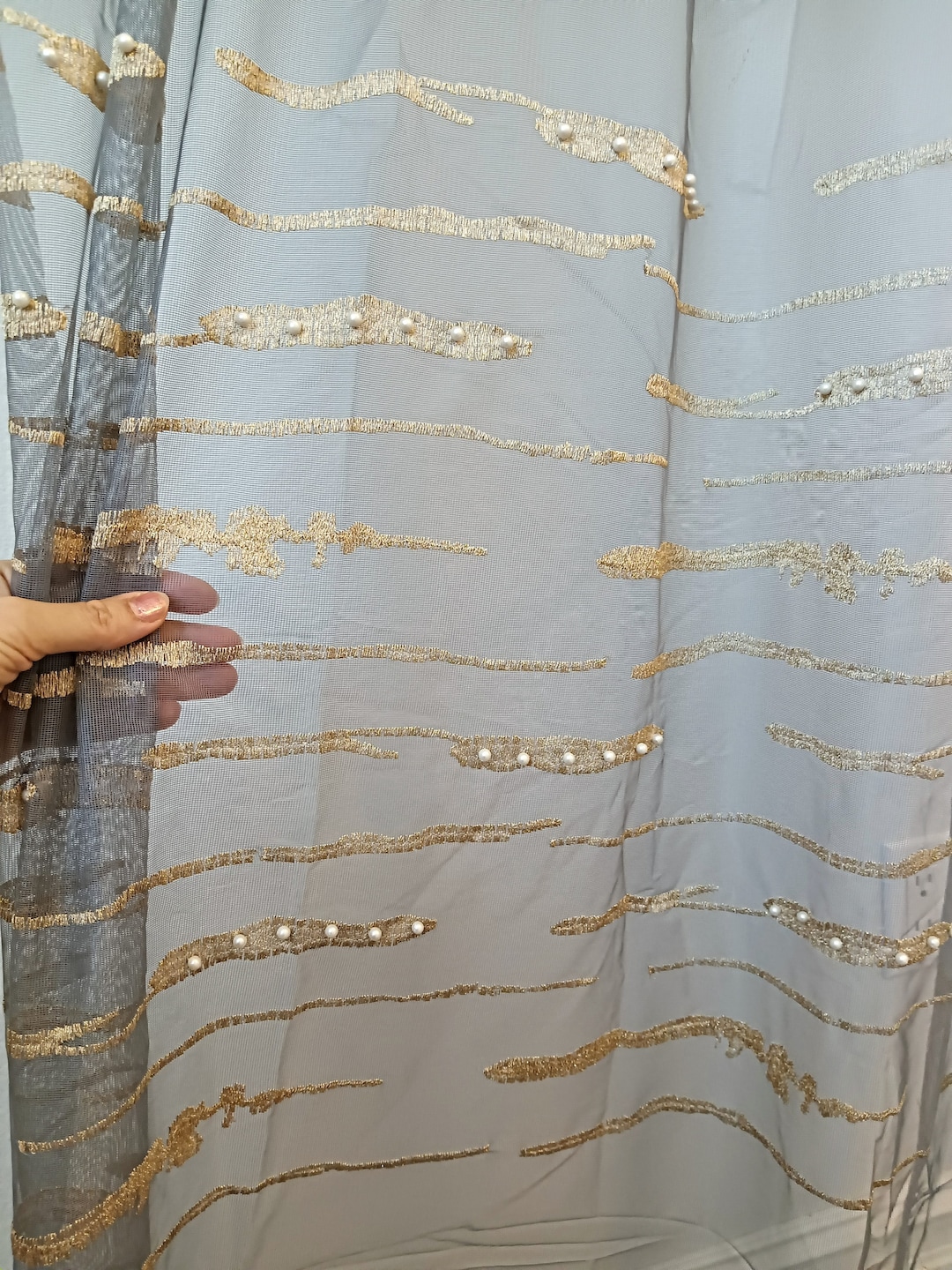 Custom Made Bronze Embroidery Gray Sheer for Living Room, Dining Room ...