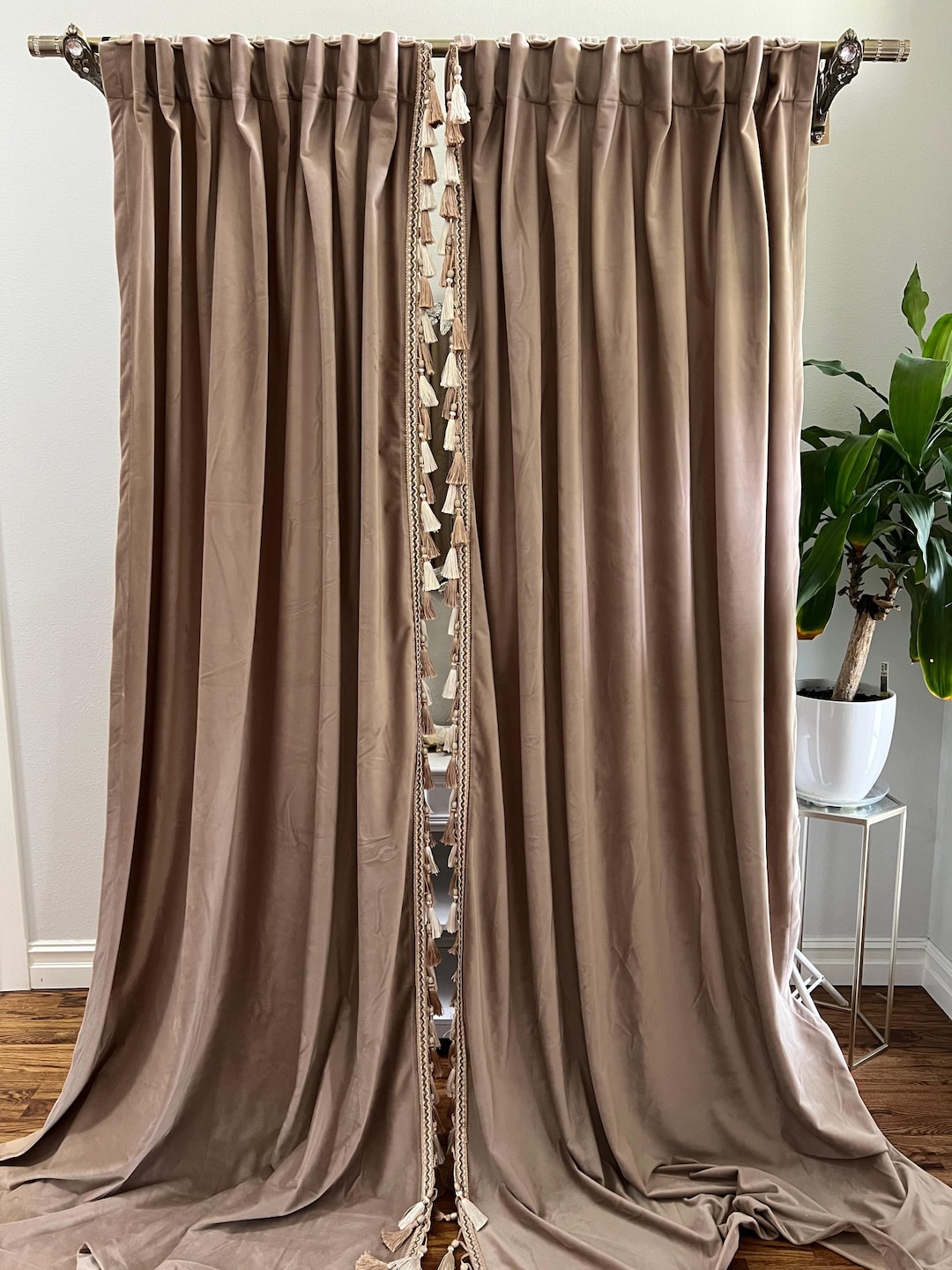 Luxury Fringe Trim Velvet Curtain for Living Room, Custom Size Curtains ...