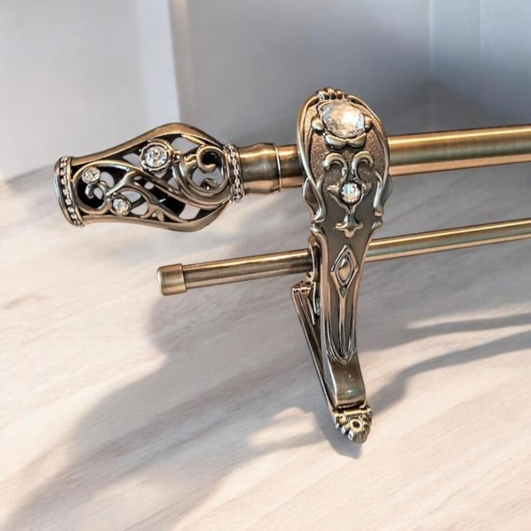 Double Rod Modern Luxury Heavy Duty Handmade Crystal Bronze Adjustable ...