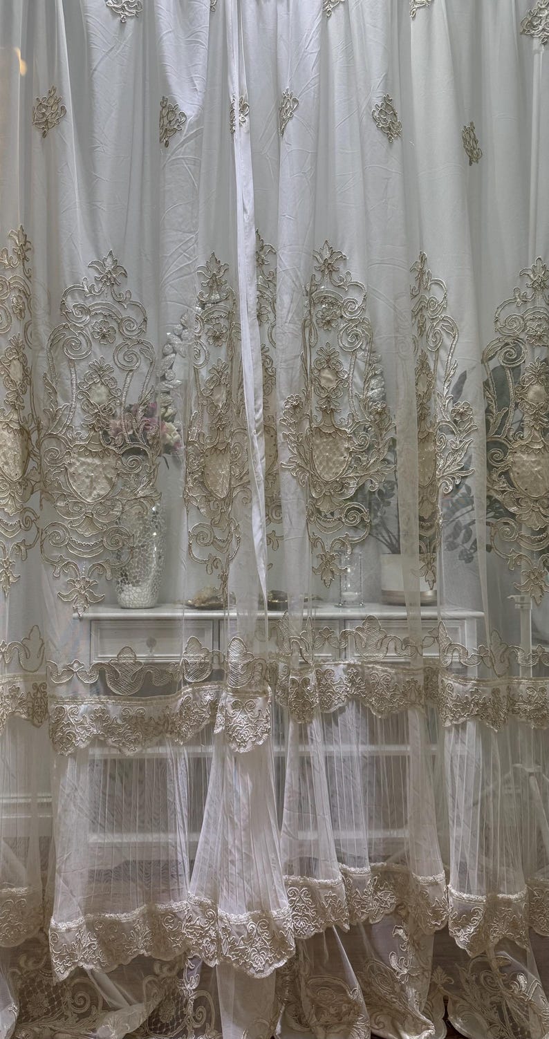Custom Size Embroidered Sheer Curtains | Luxury Tulle Skirt Drapes ...