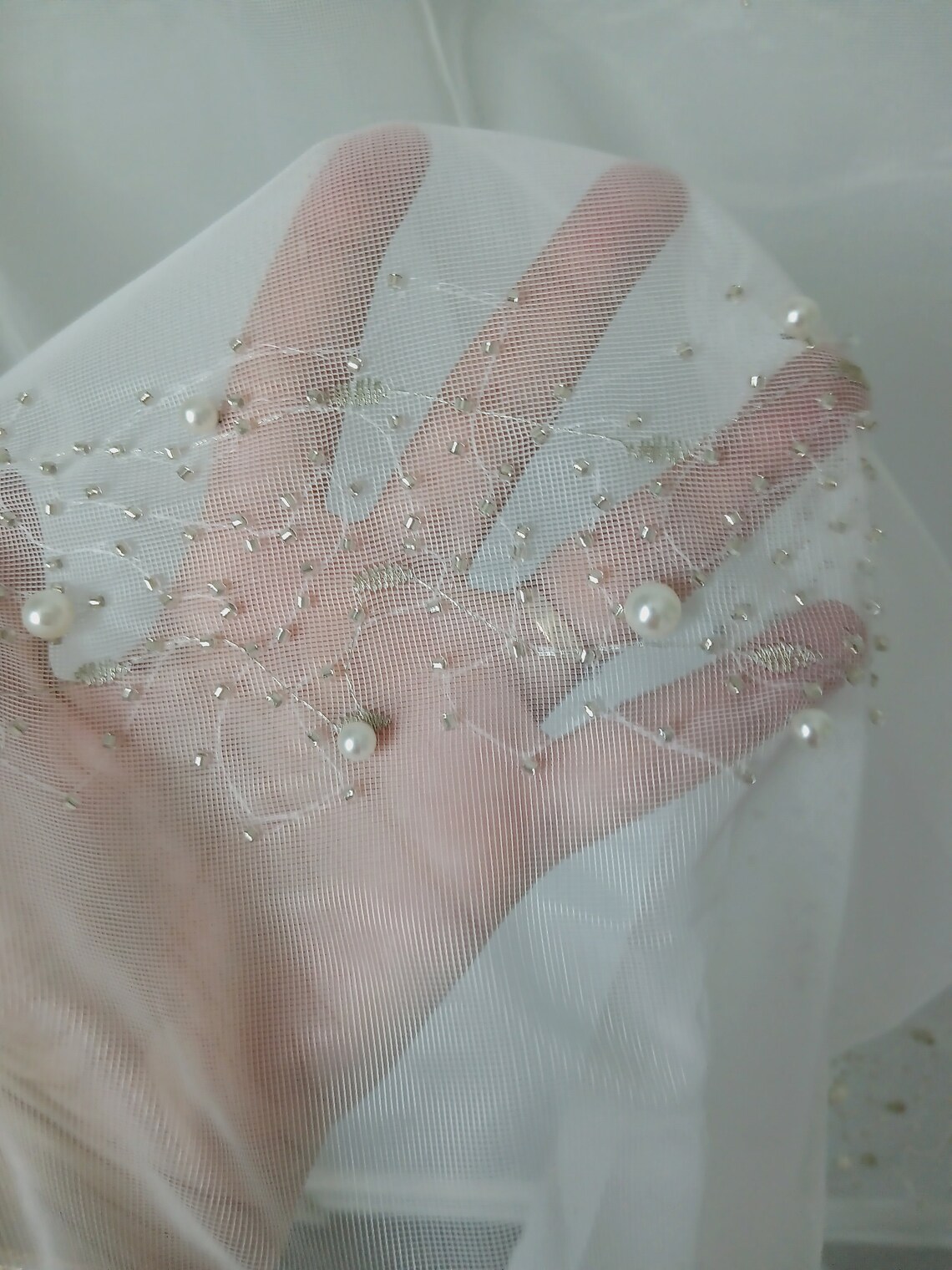 White Pearl Sheer European Style Tulle, White or Gray Tulle for Living ...