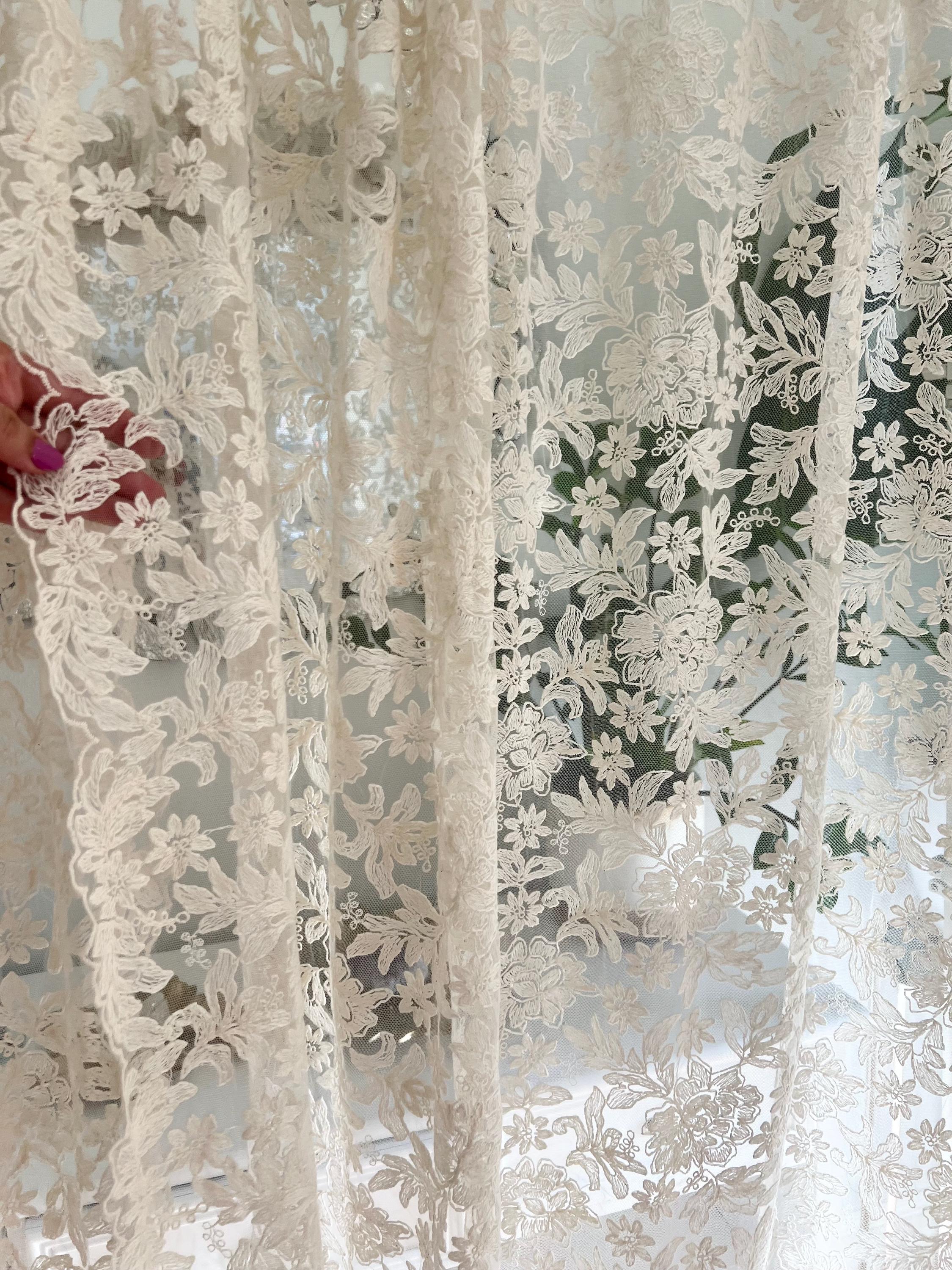 Off-white Custom-made Embroidery Sheer, Flower Pattern Sheer, Custom ...