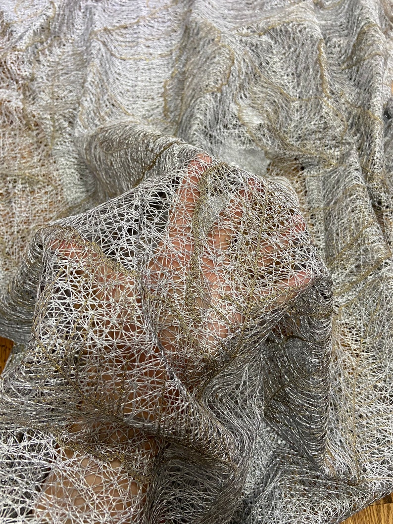 Custom Size Gray Mesh Sheer With Gold Leaf Pattern for Living Room ...