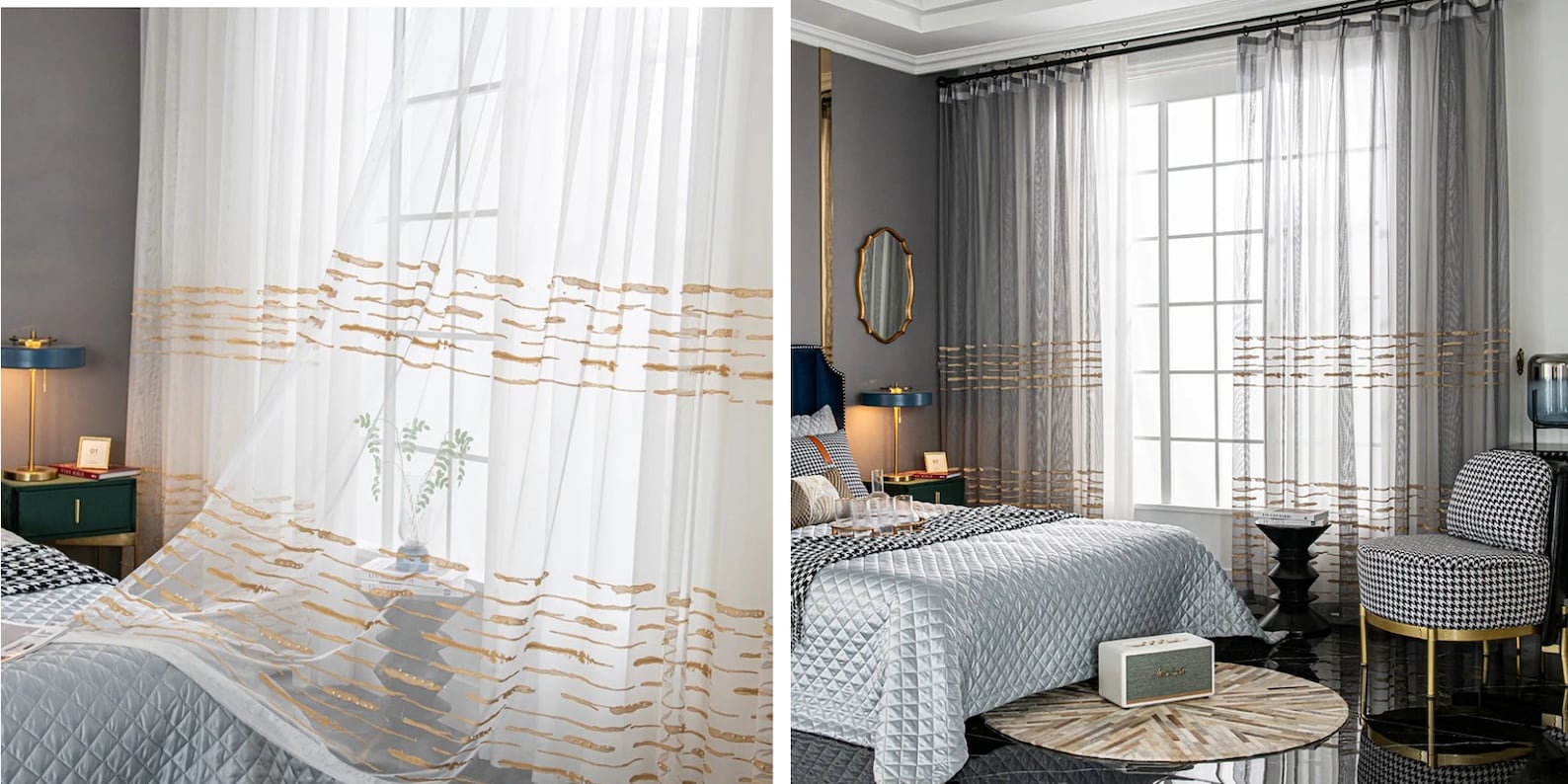 Custom Made Bronze Embroidery Gray Sheer for Living Room, Dining Room ...