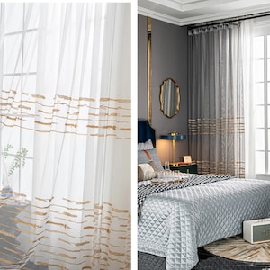 Custom Made Bronze Embroidery Gray Sheer for Living Room, Dining Room ...