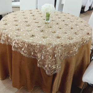 Square Shape Gold Embroidered Sequin Lace Tablecloth, Wedding, Hotel ...