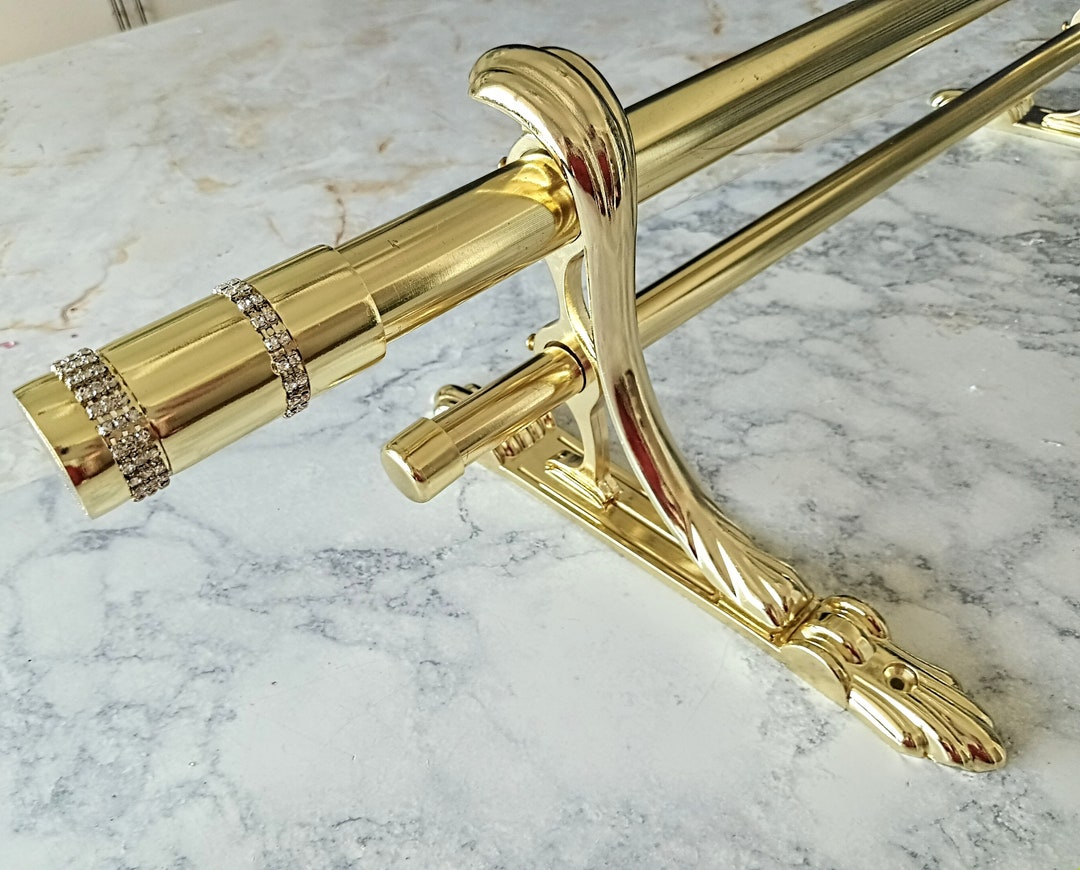Modern Heavy Duty Handmade Gold Double Rod, Crystal Finials, Adjustable ...
