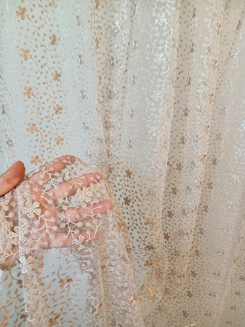 Custom Made Bronze Embroidery Sheer, Flower Pattern Sheer, Custom Size ...