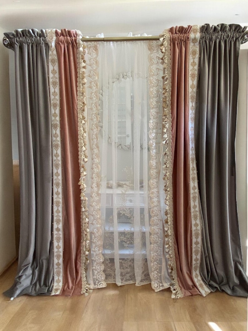 Hand Made Luxury High End Custom Made Velvet Curtain Gray-pink Velvet ...