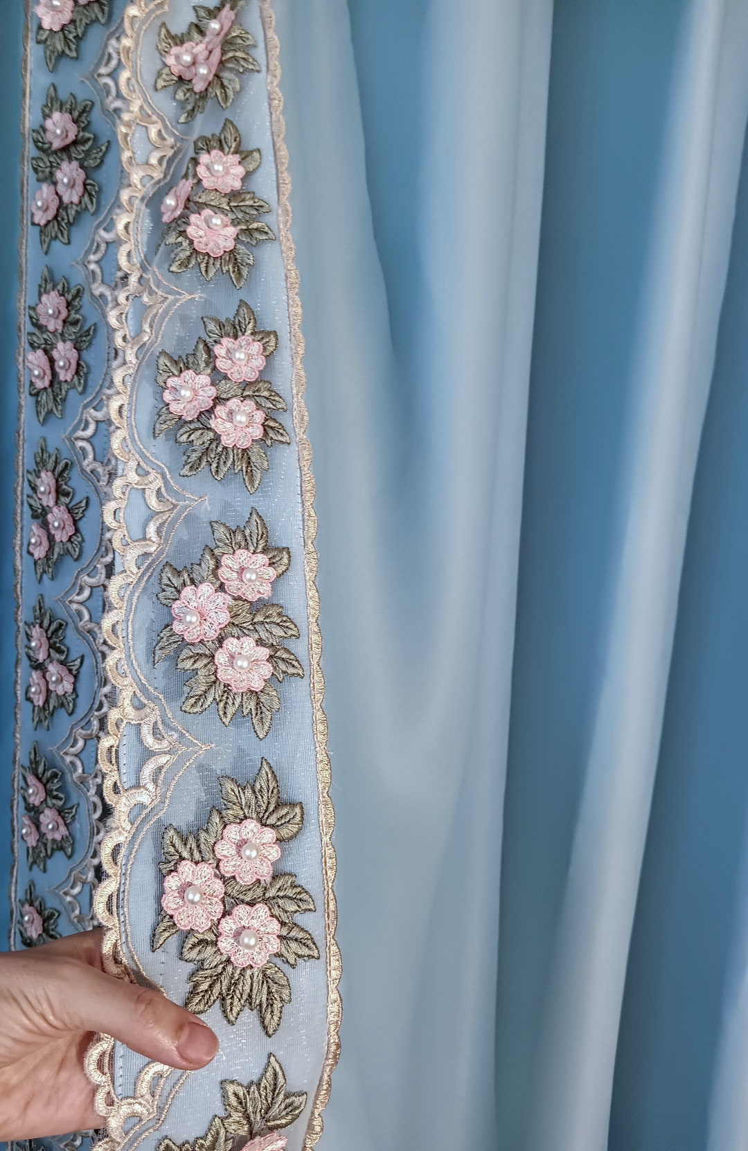 Custom Made High-precision Blue or Pink, Lace Curtain Custom Size ...