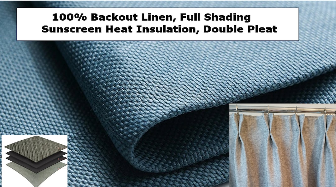 Custom Made 100% Blackout Linen Cotton Thickened Curtain, Double Pleat ...