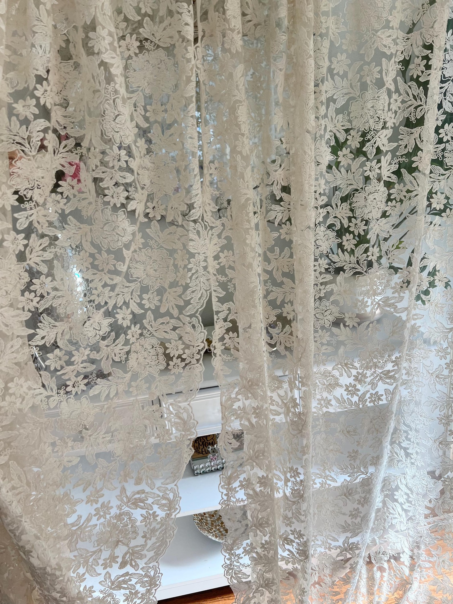 Off-white Custom-made Embroidery Sheer, Flower Pattern Sheer, Custom ...