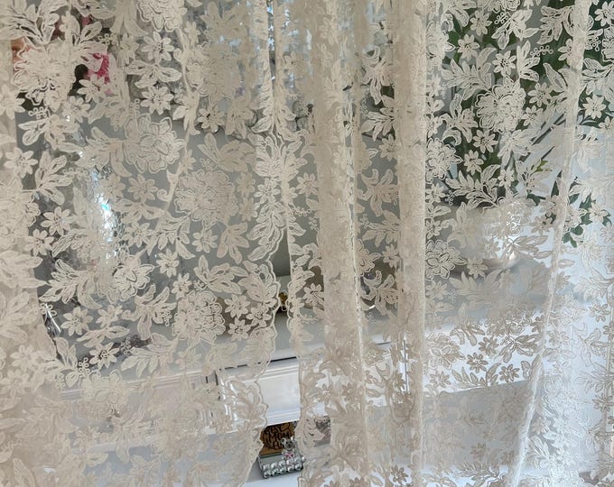 Off-white Custom-made Embroidery Sheer, Flower Pattern Sheer, Custom ...