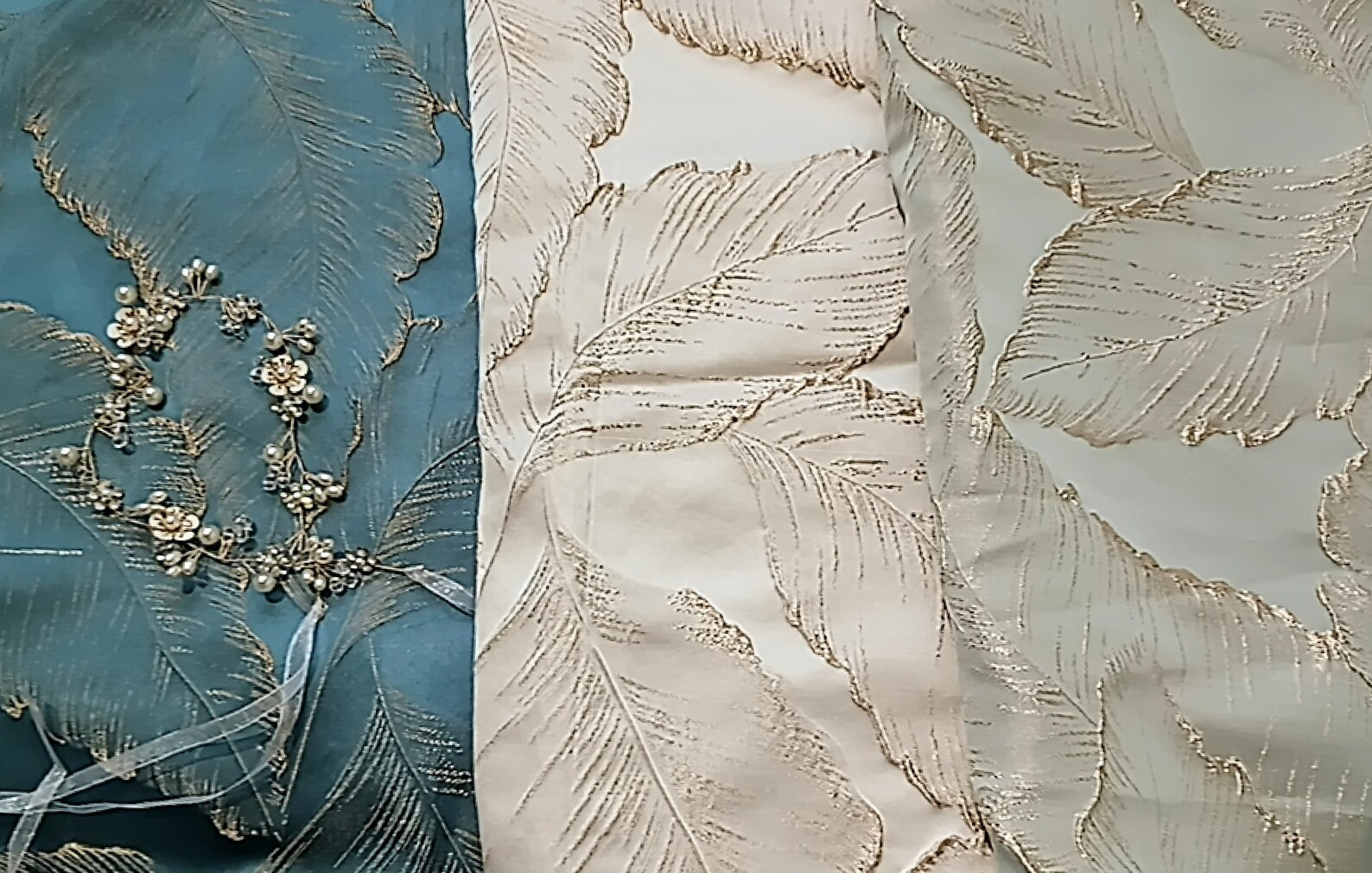 Luxuriant Gold Leaf Pattern Curtain Custom Size Jacquard Curtains 75% ...