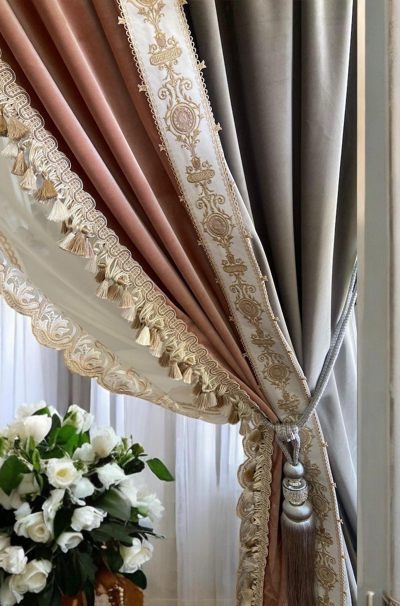 Hand Made Luxury High End Custom Made Velvet Curtain Gray-pink Velvet ...