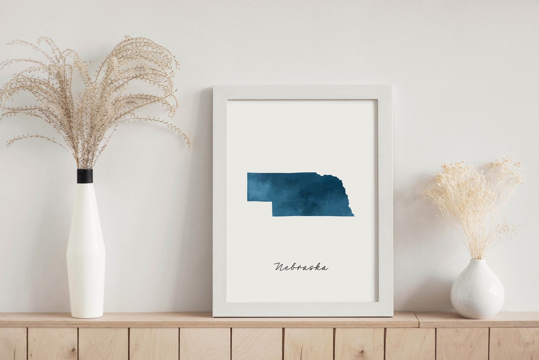Nebraska State Watercolor Print, State Outline, Unique Wall Art for ...