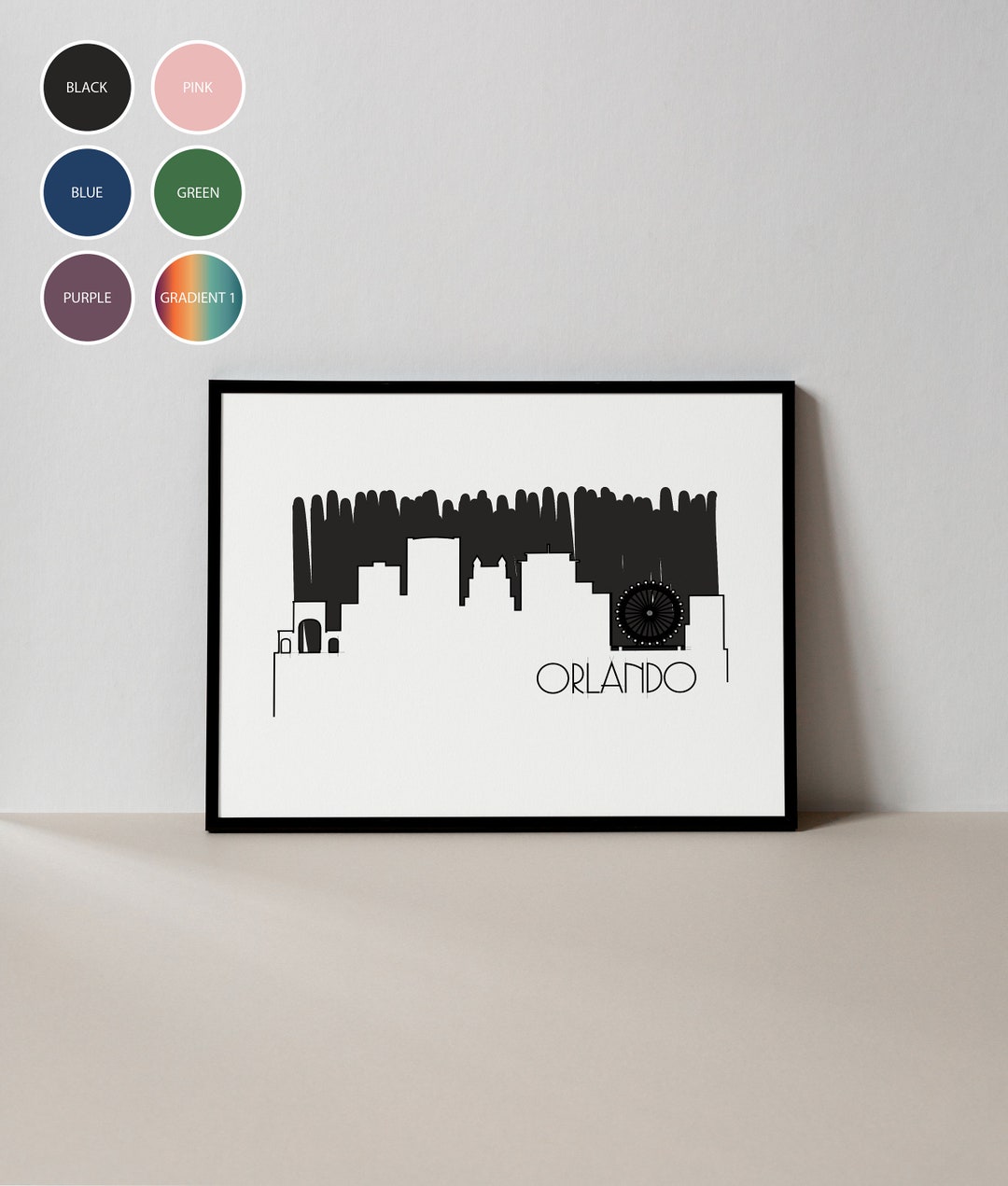 Orlando City Skyline Print, Cityscape Art, Modern Skyline, Poster ...