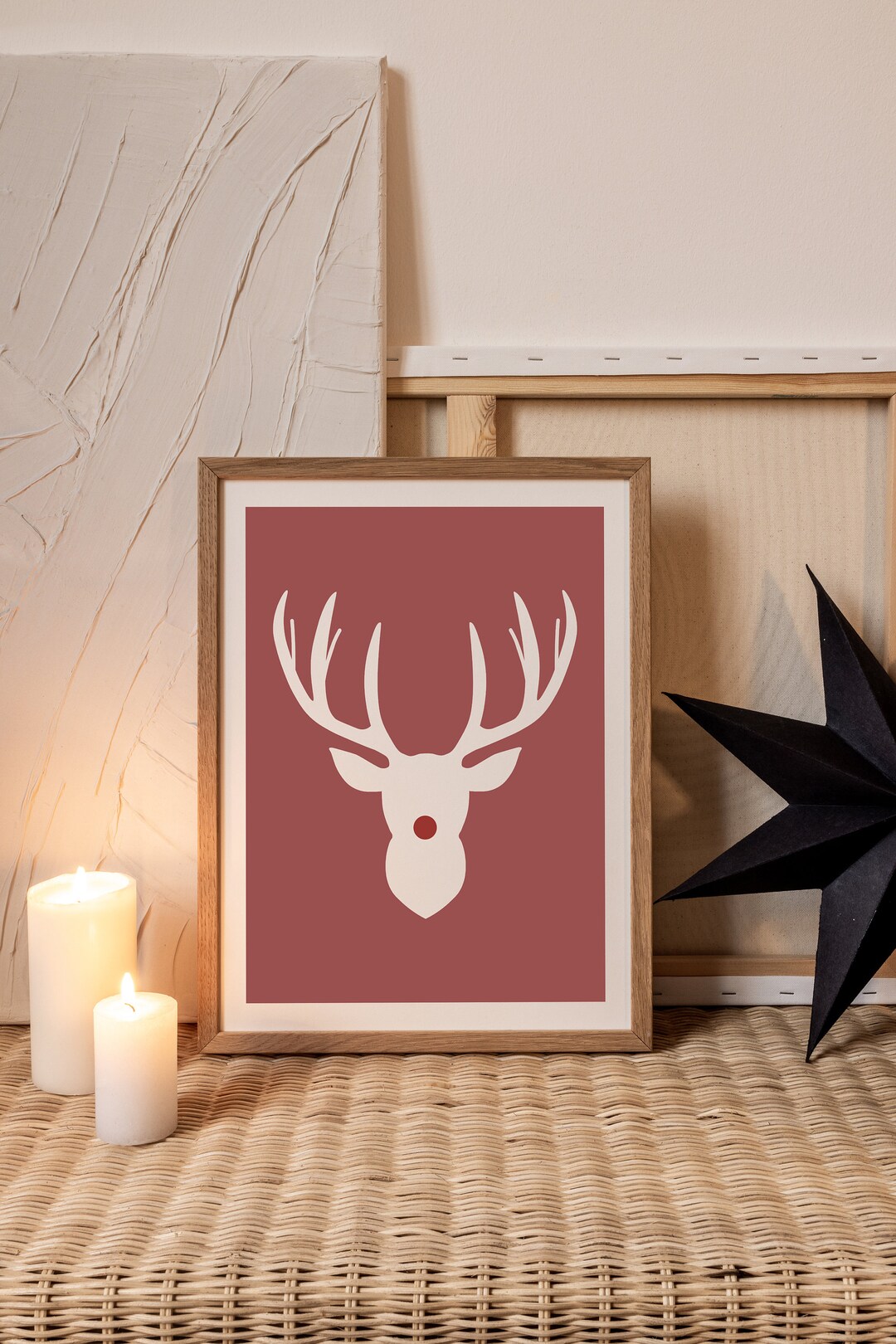 Reindeer Digital Download, Red Christmas Prints, Christmas Wall Art ...