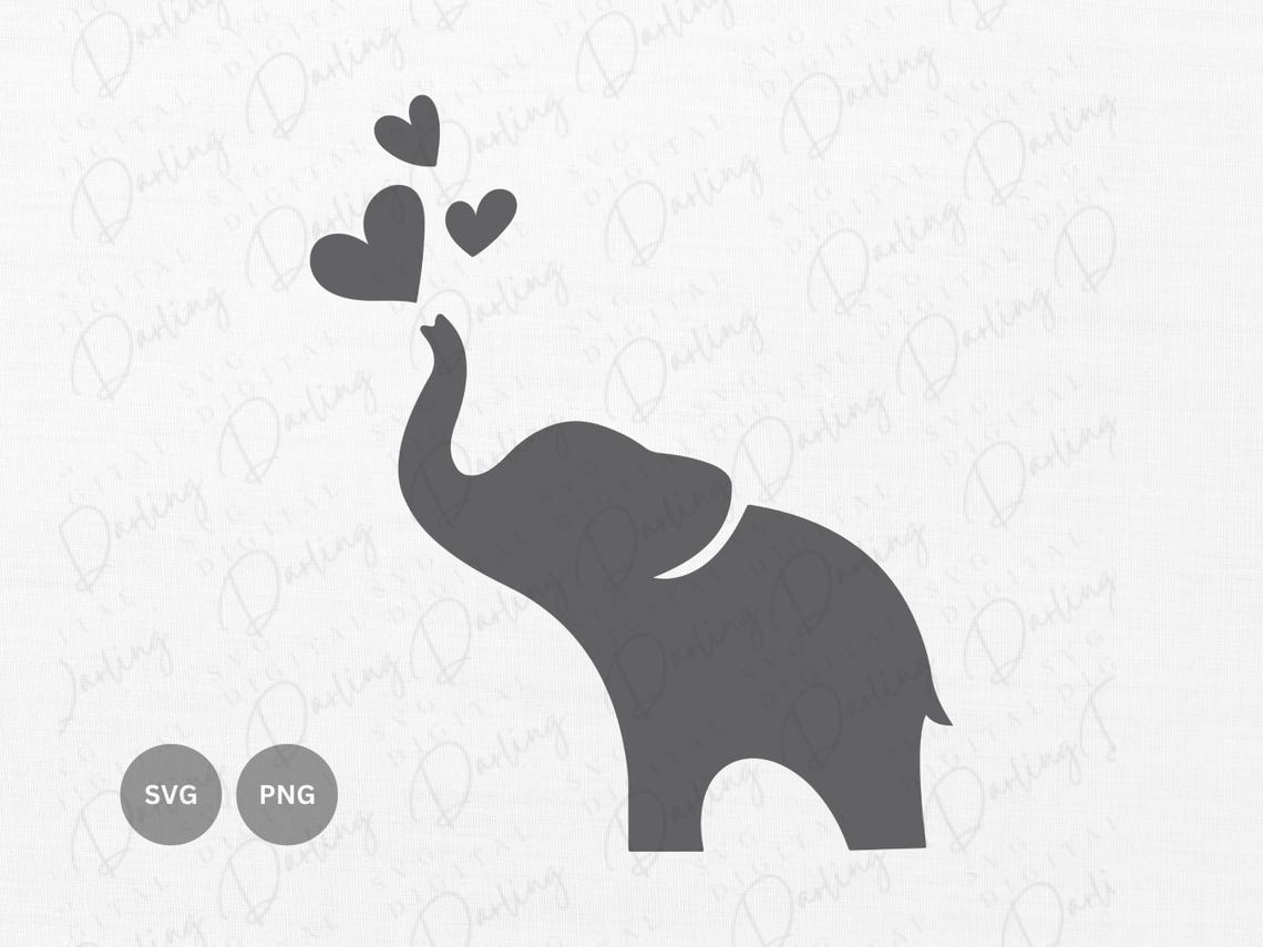 Baby Elephant SVG PNG, Elephant Blowing Hearts SVG, Cut File, Elephant ...