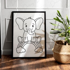 Baby Elephant on Rainbow SVG PNG, Baby Elephant Svg, Cut File, Elephant ...