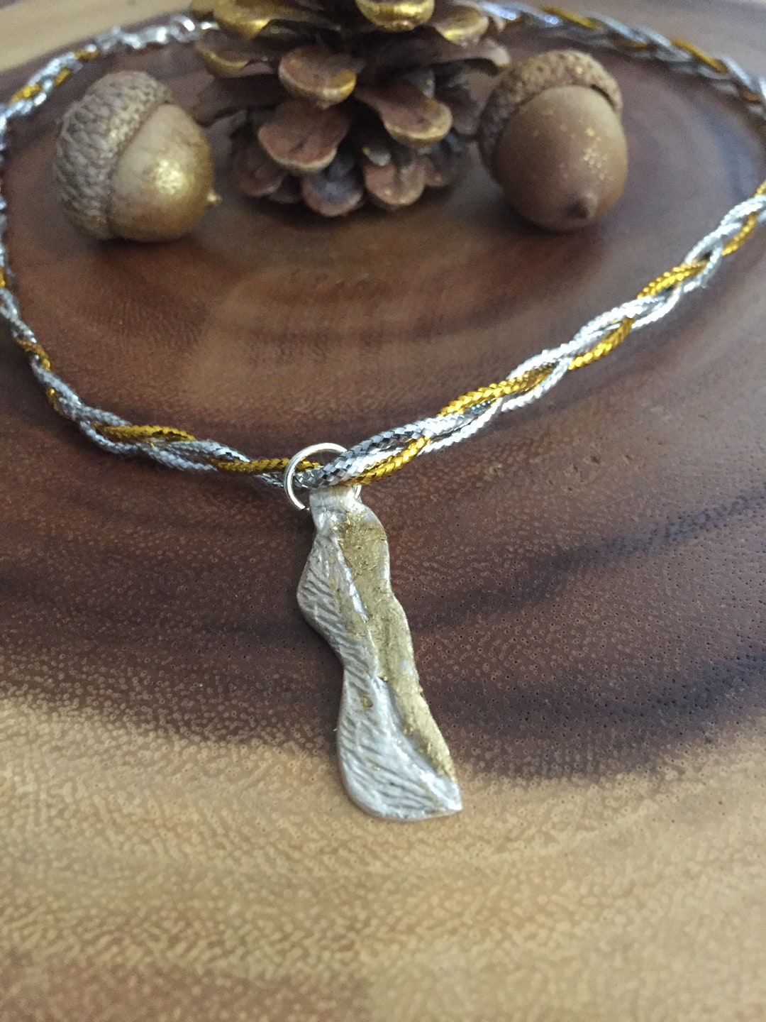 Keum-boo Leaf Necklace, Art Clay Silver Jewelry Handmade, Fine Silver ...