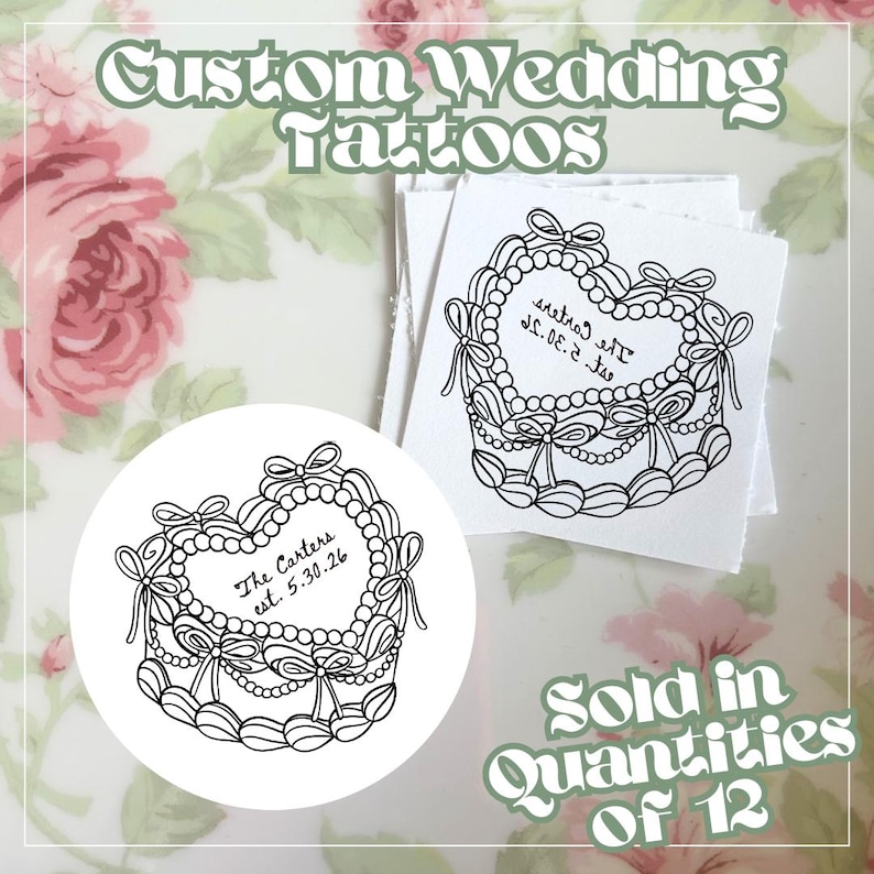 Heart Cake Personalized Temporary Tattoos Bulk Wedding Favor Custom ...