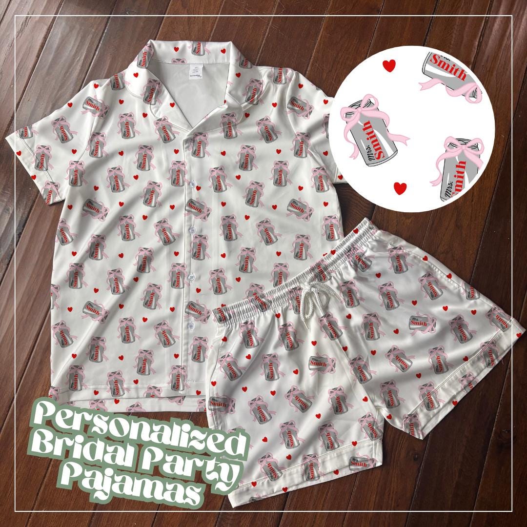 Diet Soda Personalized Bridal Party Pajamas Cola Can Mrs Bridesmaid PJ ...