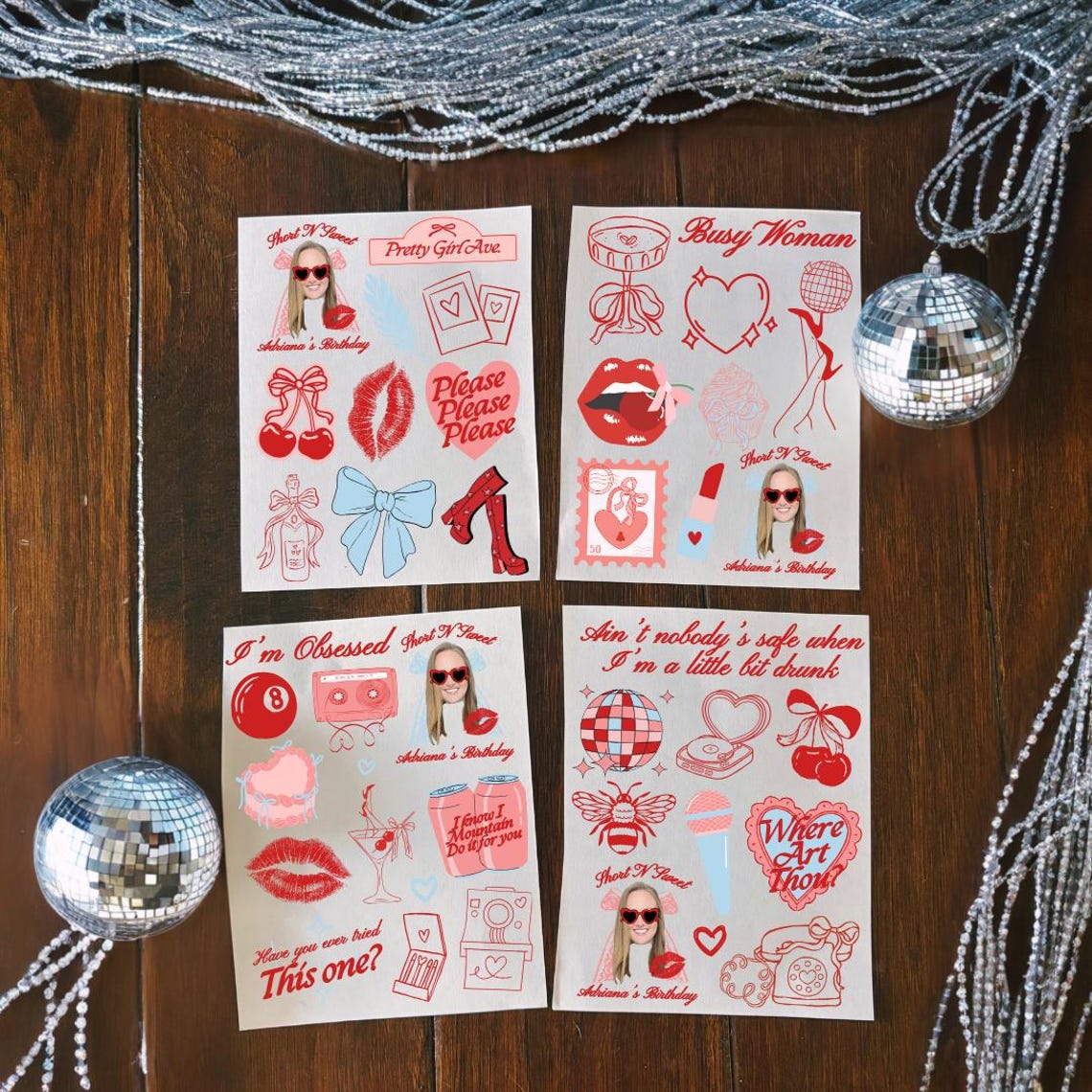 Custom Temporary Tattoos for Short and Sweet Birthday Party Retro ...