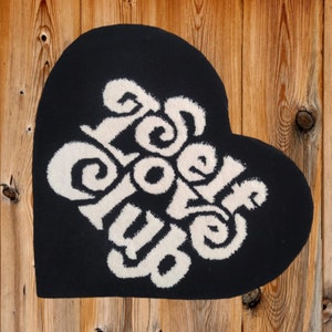 Self Love Club Handmade Tufted Rug Black Heart Shaped Love Rug for ...