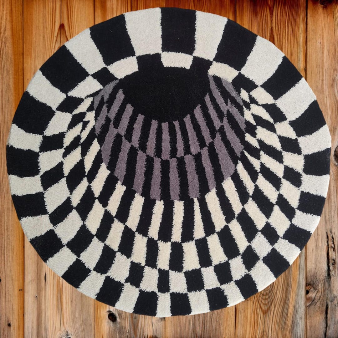 Handmade Black Hole 3D Tufted Rug Black & White Сheckerboard Tufted Rug ...