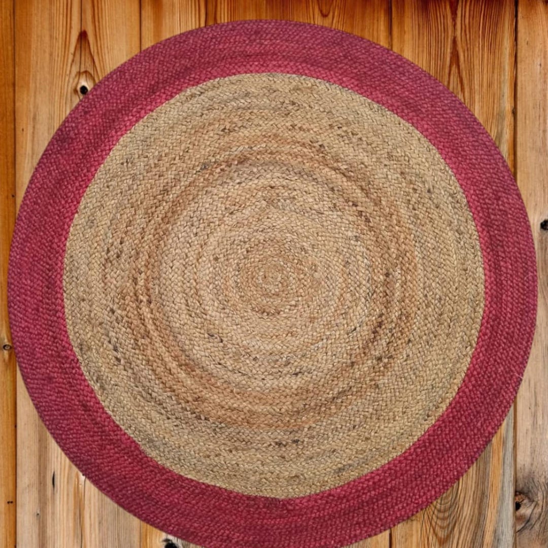 Handmade Red Border Round Jute Rug/carpet - 3x3ft, 5x5ft, 7x7ft, 8x8 ...