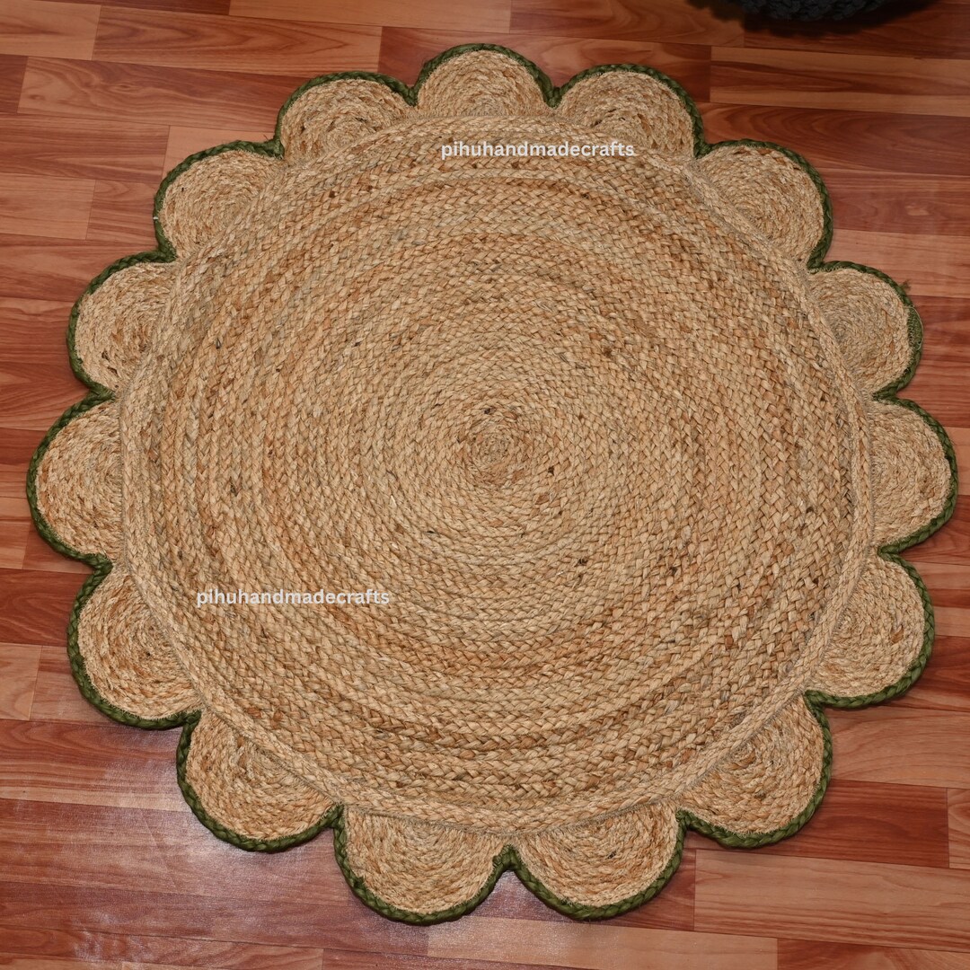 Scalloped Jute Rug - Scallop Pattern Rug- Hand Braided Area Rug ...