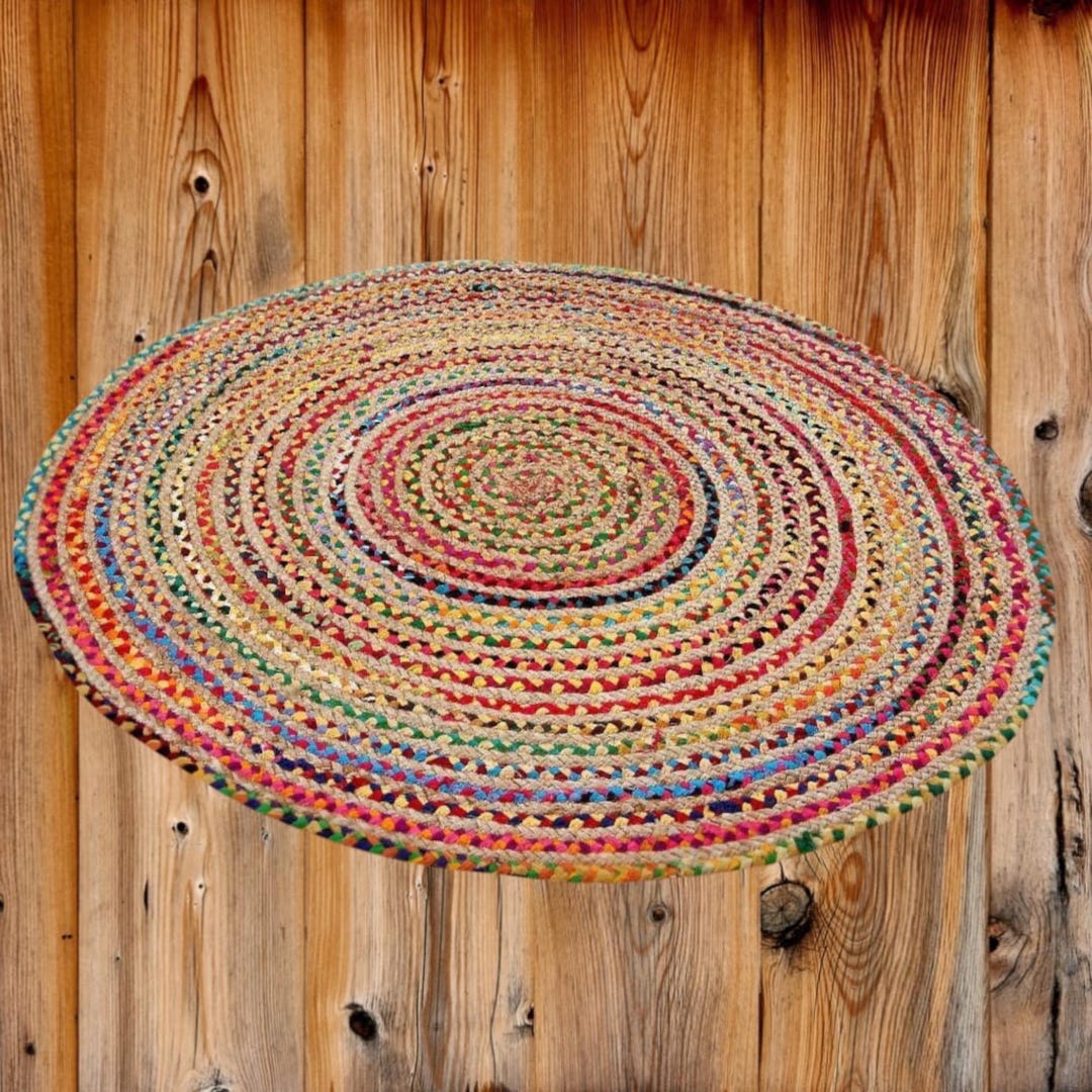 CHINDI JUTE RUG, Round Cotton Jute Rug, Hand Braided Rug, Custom Size ...