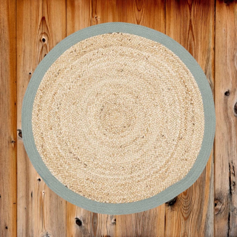 HANDMADE JUTE RUG Grey Border Round Jute Rug Round Area Rug Outdoor ...
