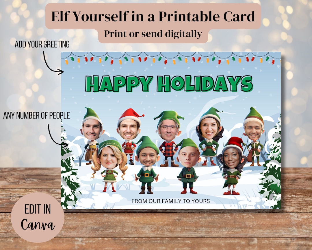 Elf Yourself Group Christmas Card 5x7, 8x10, or A5 Flat Card. Instant ...
