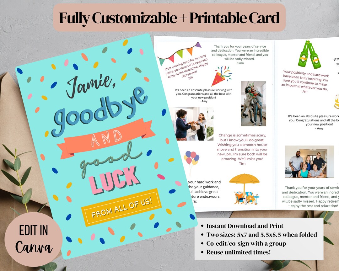 Group Farewell or Retirement Card - Instant Download, Fully Editable. E ...