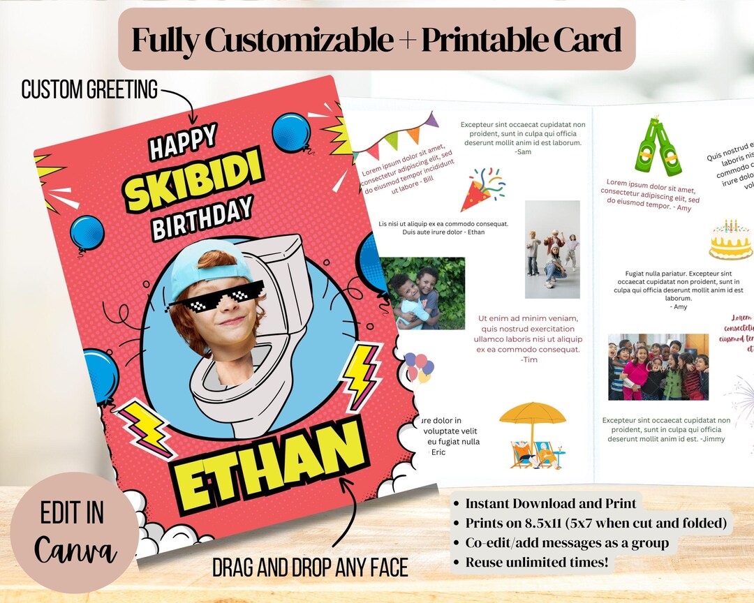 Custom Skibidi Rizz Toilet Card. for Kids Birthday, Program, Invite ...