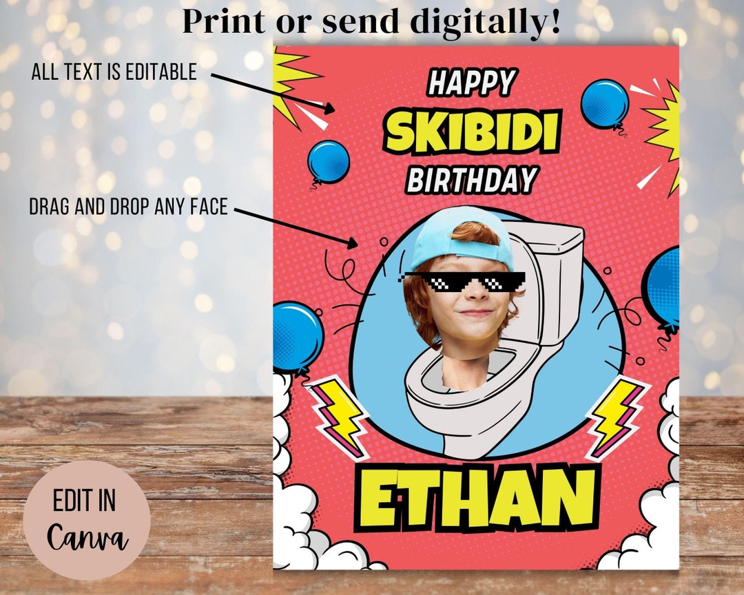 Skibidi Rizz Toilet Graphic. for Kids Birthday Card, Poster, Invite ...