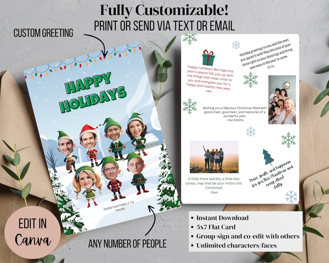 Editable Group Christmas Card Instant Download, E-sign Great for Remote ...