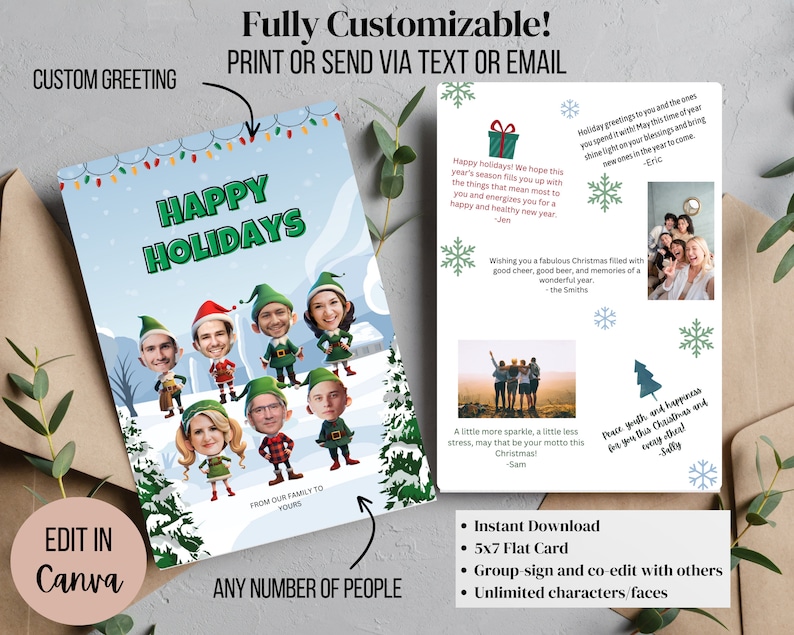 Editable Group Christmas Card Instant Download, E-sign Great for Remote ...