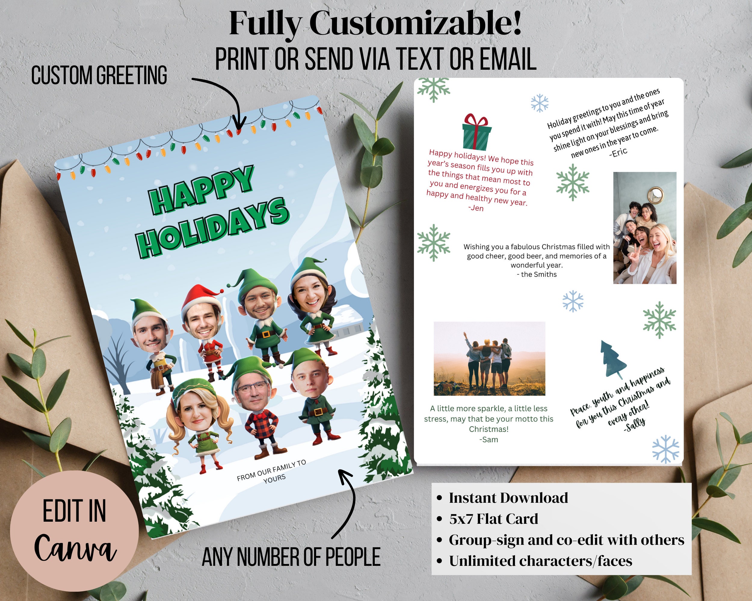 Editable Group Christmas Card Instant Download, E-sign Great for Remote ...