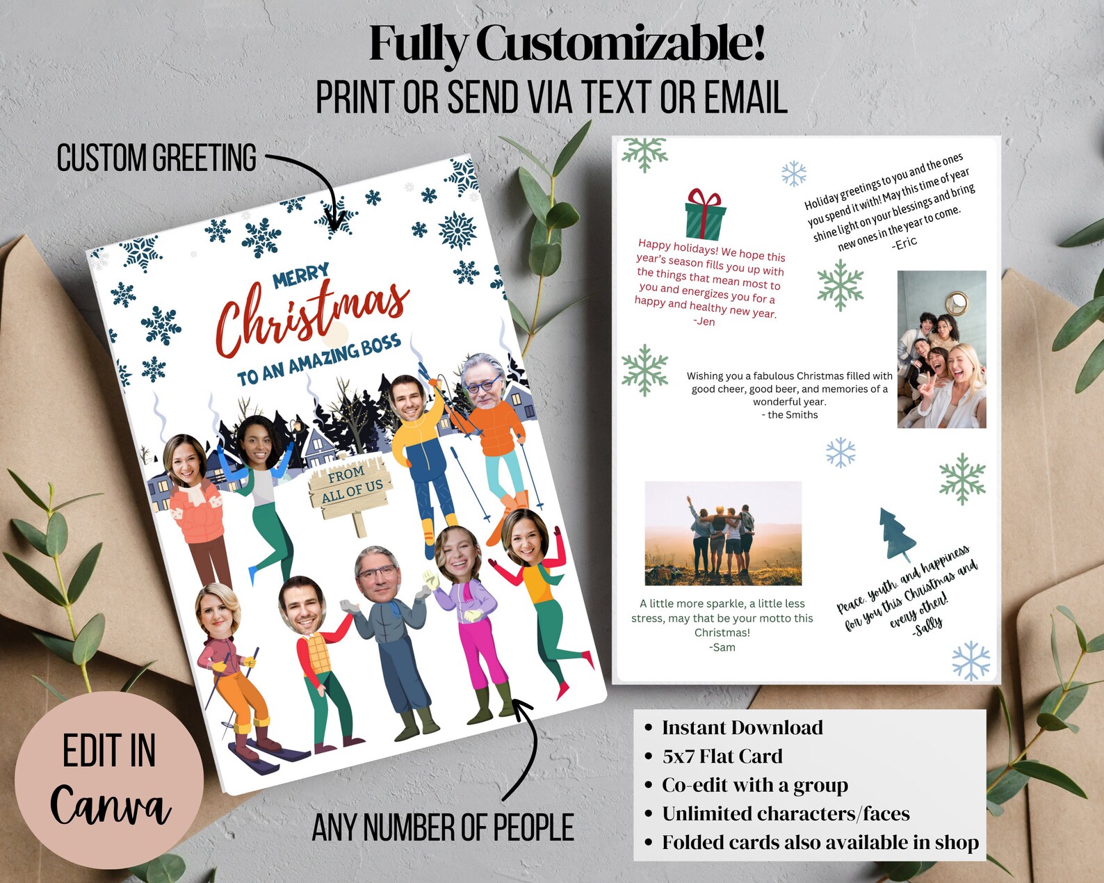 Group Christmas Card W/ Face Insert & E-sign. Great for Remote Teams N ...