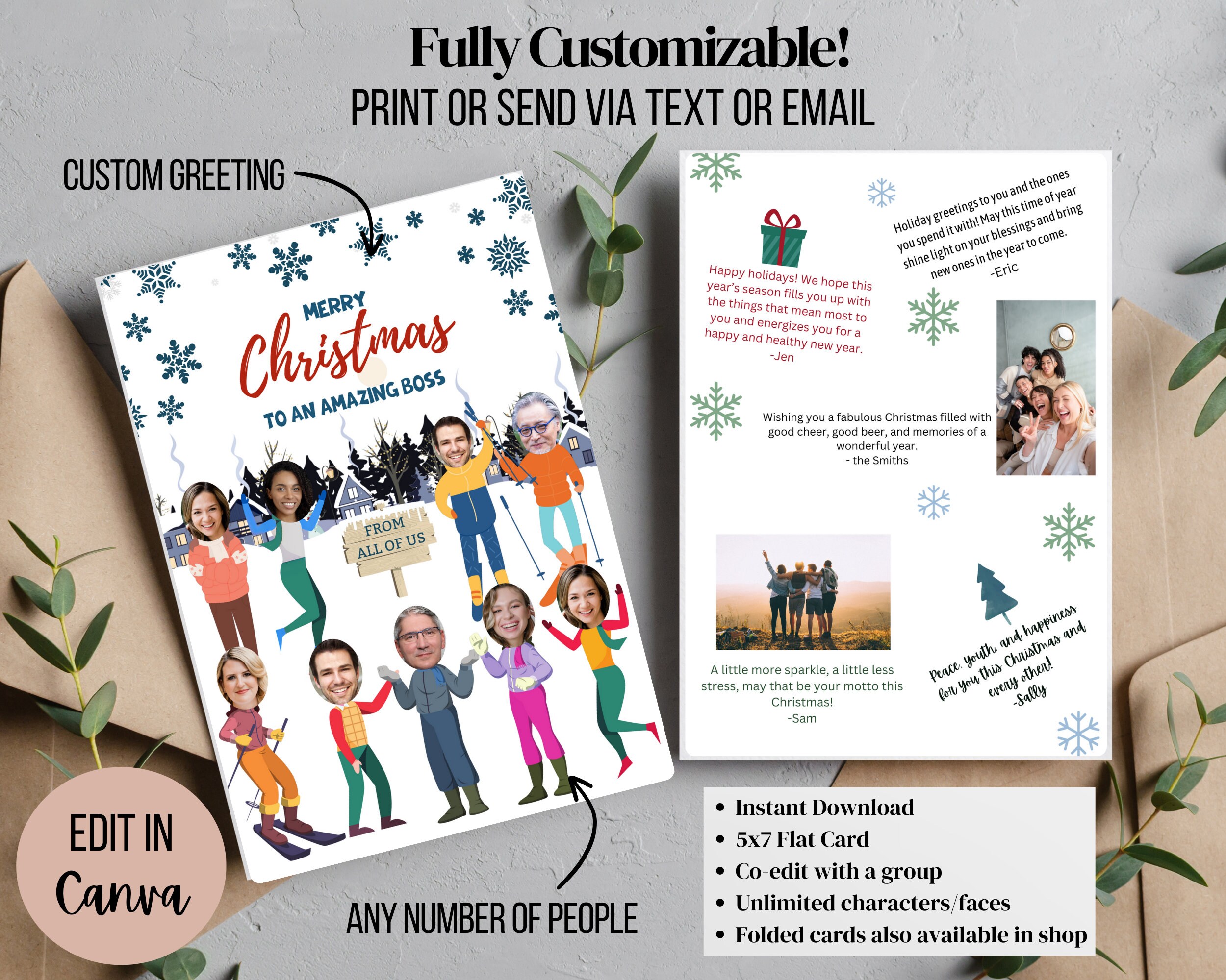 Group Christmas Card W/ Face Insert & E-sign. Great for Remote Teams N ...