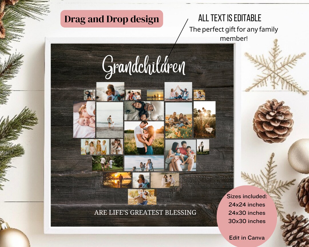 Editable Text Heart Photo Collage Wall Art on Dark Background. Great ...