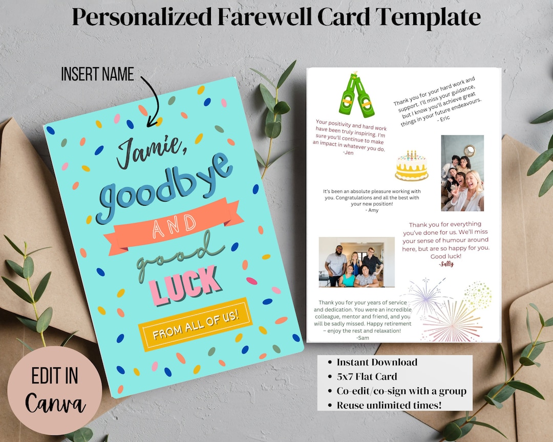 Personalized Farewell or Retirement Card Instant Download, Fully ...